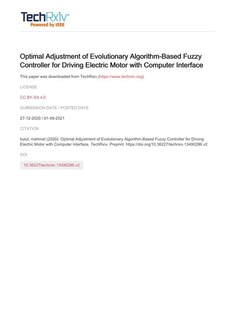 Pdf Optimal Adjustment Of Evolutionary Algorithm Based Fuzzy