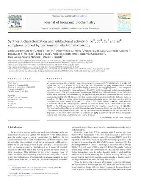 Pdf Synthesis Characterization And Antibacterial Activity Of Fe Iii Co Ii Cu Ii And Zn Ii