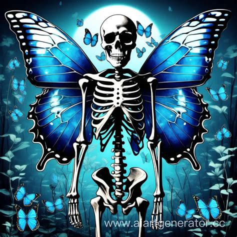 Mysterious Blue Butterflies Surrounding A Enigmatic Skeleton Ai Art