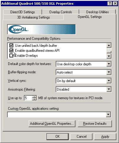 Installation Of The OpenGL Stereo Driver