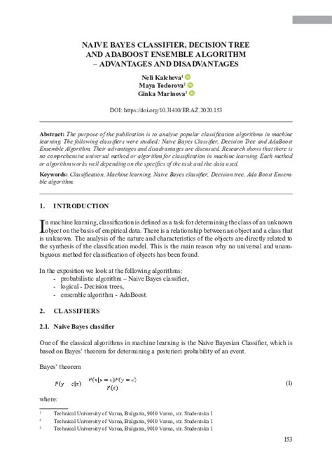 Pdf Naive Bayes Classifier Decision Tree And Adaboost Ensemble Algorithm Advantages And