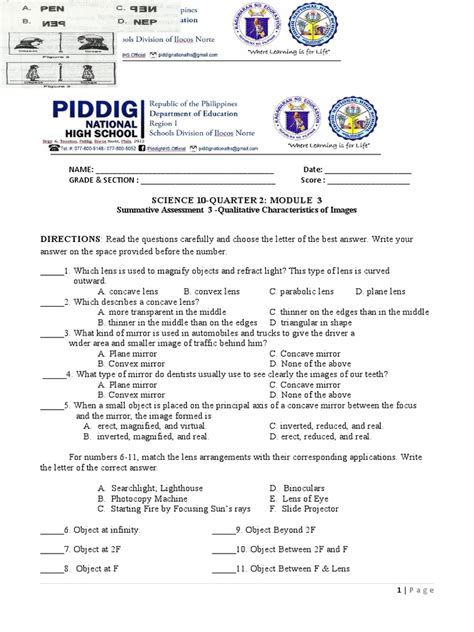 Science 10 Quarter 2 Pdf Mirror Reflection Physics