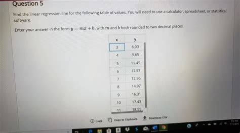 Solved Question 5 Find The Linear Regression Line For The