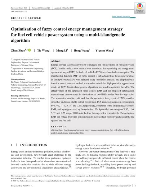 PDF Optimization Of Fuzzy Control Energy Management Strategy For Fuel Cell Vehicle Power