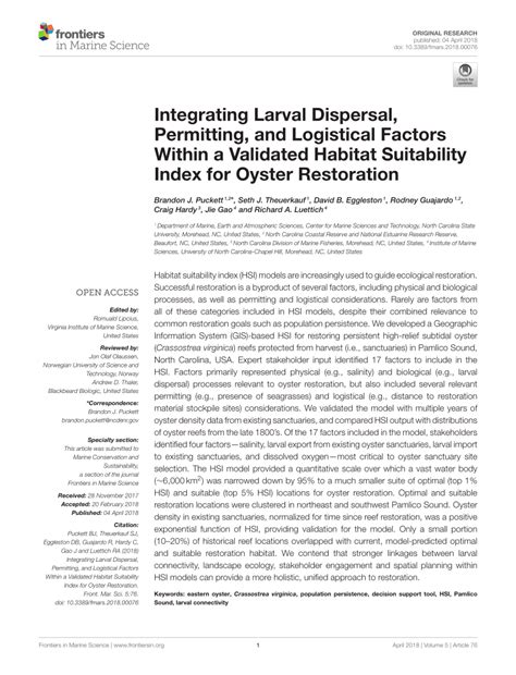Pdf Integrating Larval Dispersal Permitting And Logistical Factors Within A Validated