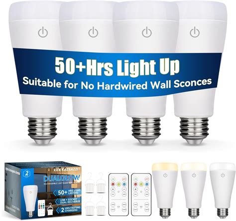 Luxkazsazzi Dualglow Rechargeable Light Bulbs With Remote Lamp Socket
