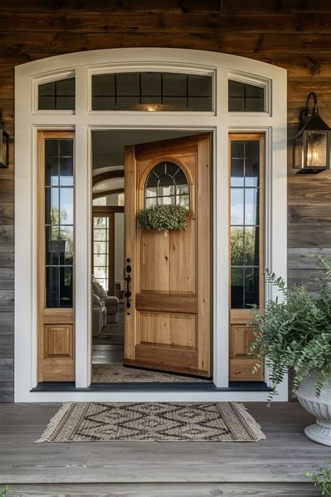 Rustic Home Exterior With Wooden Accents In 2024 Front Door Wood