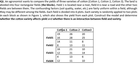 Solved Q An Agronomist Wants To Compare The Yields Of Chegg