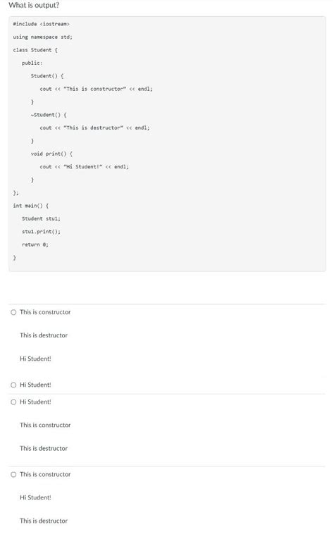 solved what is output include using namespace std class