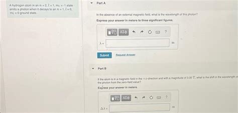 Solved Part A A Hydrogen Atom In An N 2 L 1 Mi 1
