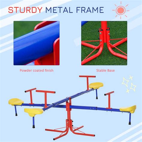 Outsunny Teeter Totter Outdoor Seesaw 4 Seat Backyard Toy Playground
