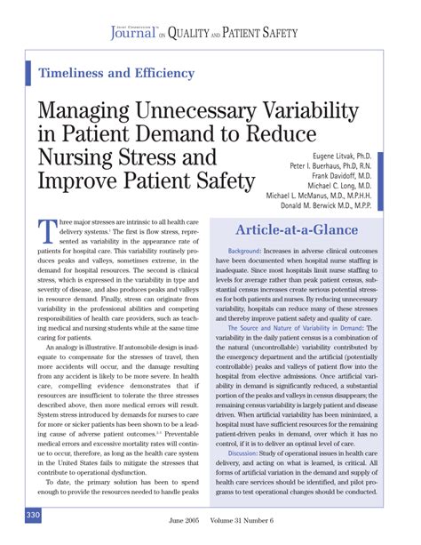 Pdf Managing Unnecessary Variability In Patient Demand To Reduce