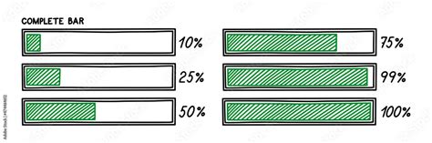 Progress Loading Bar Infographics Design Element With Green Status Of Completion Hand Drawn