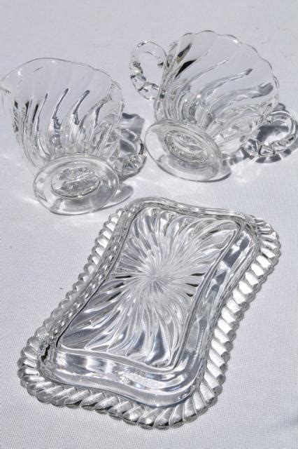 Crystal Clear Vintage Fostoria Colony Glass Mini Cream And Sugar Set W Tray
