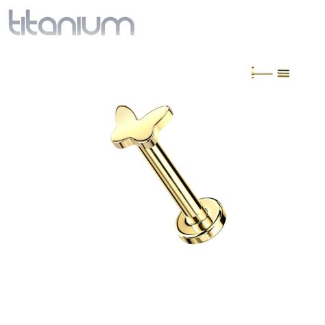 Implant Grade Titanium Gold Pvd Butterfly Push In Threadless Labret