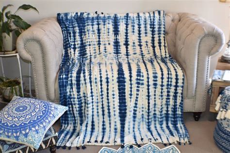 Indigo Tie And Dye Shibori Cotton Sluby Bohemian Throw