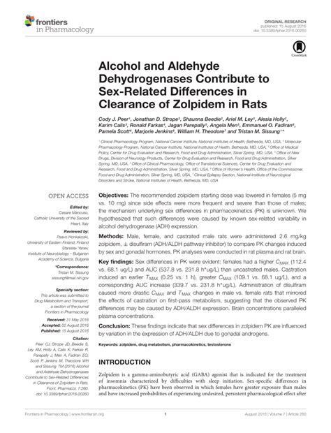 Pdf Alcohol And Aldehyde Dehydrogenases Contribute To Sex Related