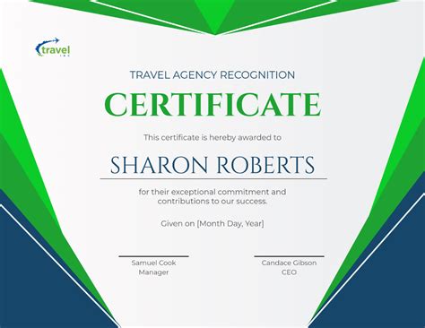 Free Travel Agency Recognition Certificate Template To Edit Online