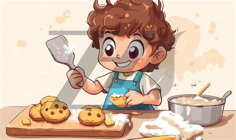 دانلود وکتور پسر کوچولو در حال شیرینی پزی دانلود رایگان فایل لایه باز