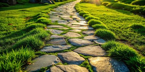 Stunning Topdown View Of A Natural Stone Pathway With Lush Green Grass