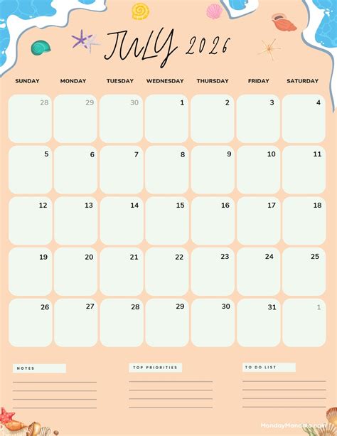 July 2026 Free Printable Calendar