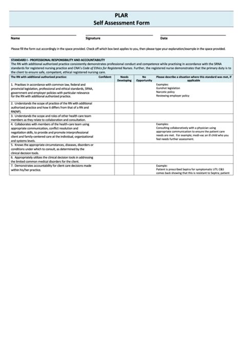 Plar Self Assessment Form Printable Pdf Download
