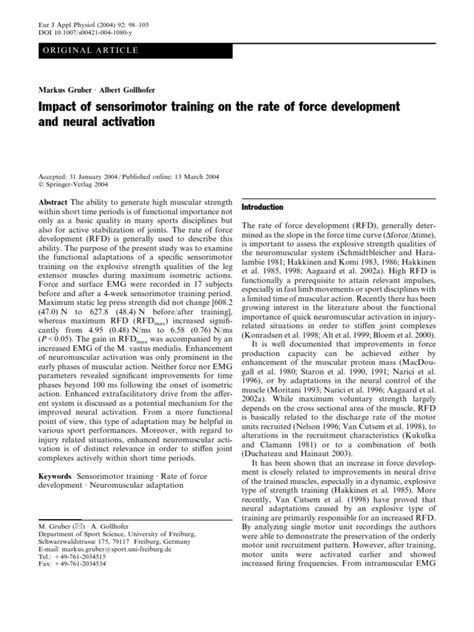 Impact Of Sensorimotor Training On The Rate Of Force Development And