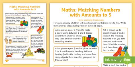 👉 Eyfs Maths Matching Numbers To 5 Home Learning Challenges