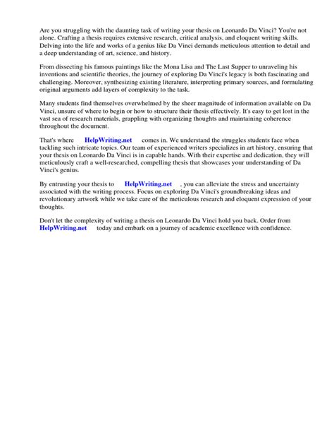 Thesis Leonardo Da Vinci Pdf