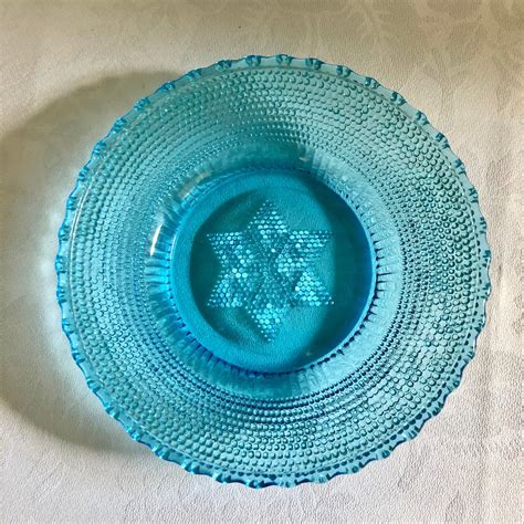 Blue Depression Glass Plate Star Pattern Beaded Hobnail Vintage 60s Etsy
