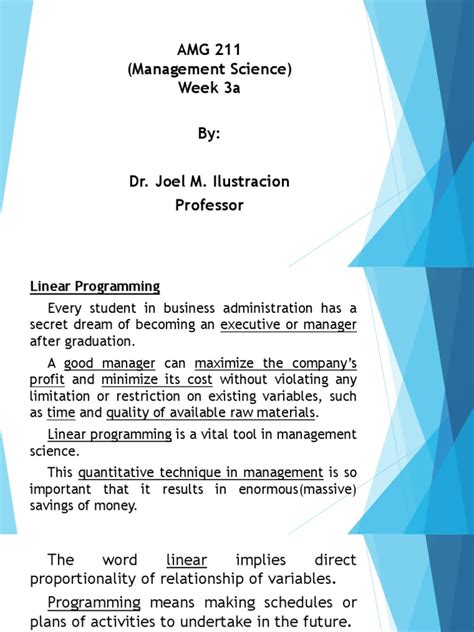 Week 3a Ppt 3 Amg 211 Linear Programming Pdf Mathematical