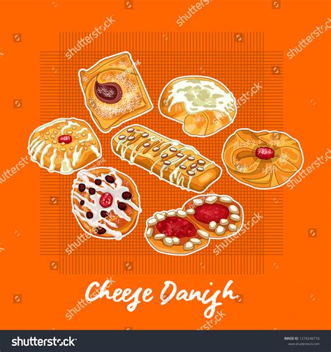 Set Vector Illustration Cheese Danish Bread Stock Vector Royalty Free
