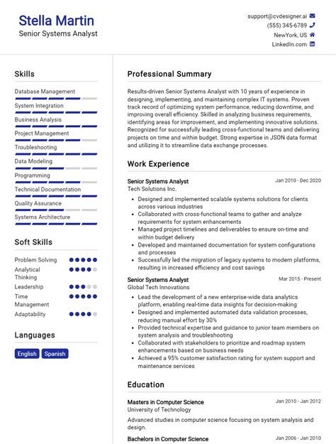 16 Senior Systems Analyst Cv Examples And Templates For 2025