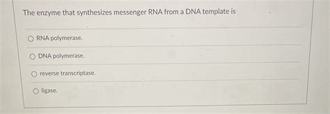 Solved The Enzyme That Synthesizes Messenger Rna From A Dna