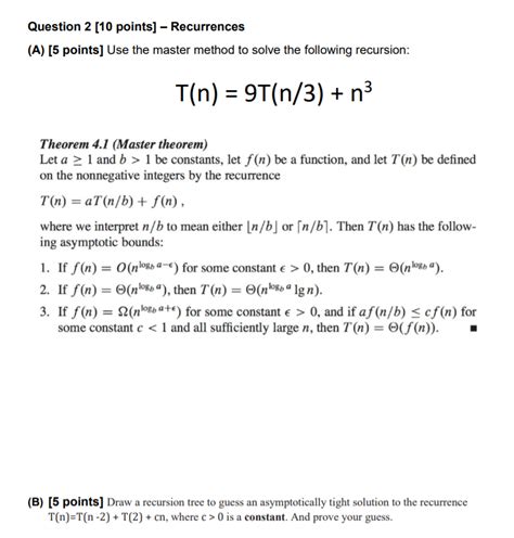 Question 2 10 Points Recurrences A 5 Points