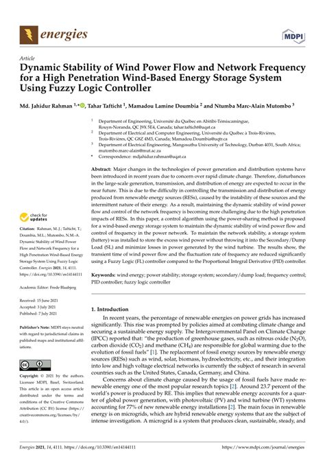 PDF Dynamic Stability Of Wind Power Flow And Network Frequency For A High Penetration Wind
