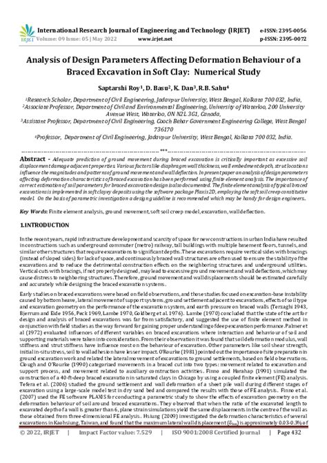 Pdf Analysis Of Design Parameters Affecting Deformation Behaviour Of A Braced Excavation In