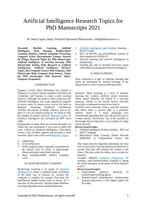 Pdf Artificial Intelligence Research Topics For Phd Manuscripts 2021