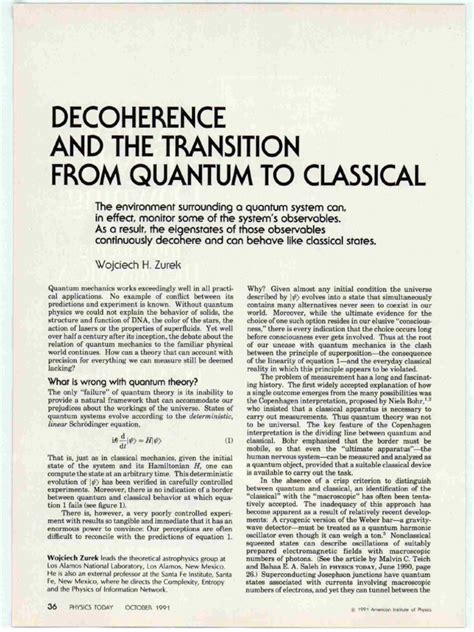 Physics Today Decoherence And The Transition From Quantum To Classical Pdf