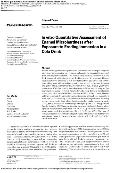 Pdf In Vitro Quantitative Assessment Of Enamel Microhardness After Exposure To Eroding