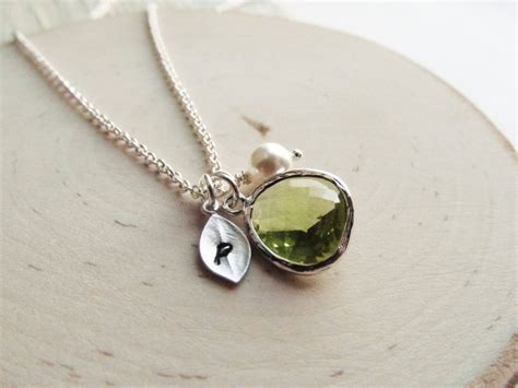 Peridot Necklace Silver August Birthstone Jewelry Initial Necklace
