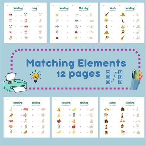 12 Pages Matching The Elements Matching Photos Preschool Activity