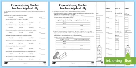 Expressing Missing Number Problems Algebraically Worksheets Ks2