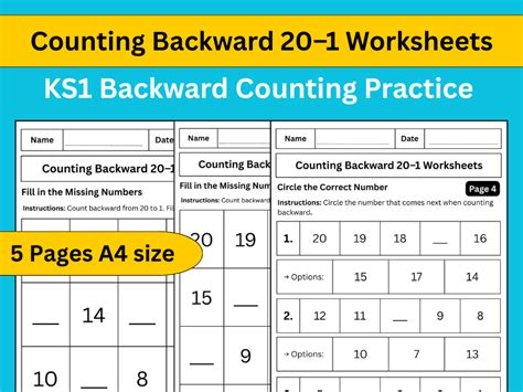 Counting Backward 201 Worksheets Ks1 Backward Counting Practice