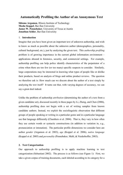 Pdf Automatically Profiling The Author Of An Anonymous Text