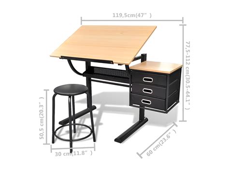 Table à Dessin Inclinable à 3 Tiroirs Avec Tabouret