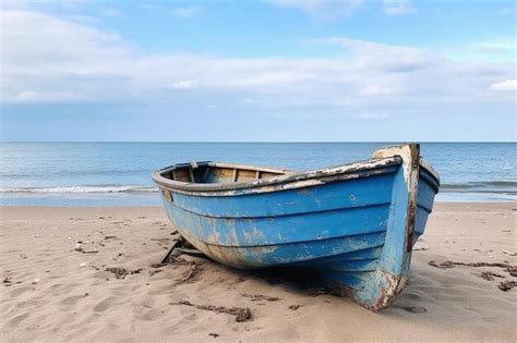 Premium Photo Vertical Shot Of A Blue Row Boat On The Beach