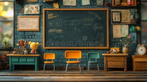 A Mini Classroom Scene With Vintage Chairs And A Small Blackboard