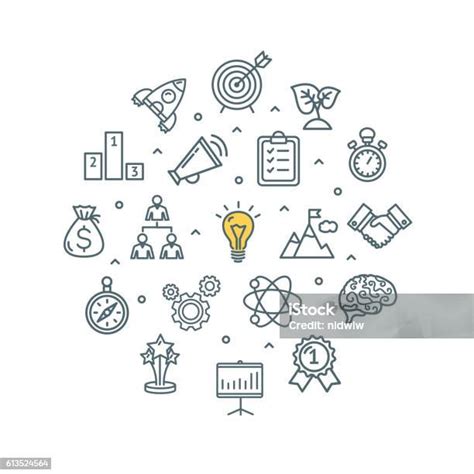 브레인스토밍 라운드 디자인 템플릿 씬 라인 아이콘 벡터 개발에 대한 스톡 벡터 아트 및 기타 이미지 개발 계획 곡선