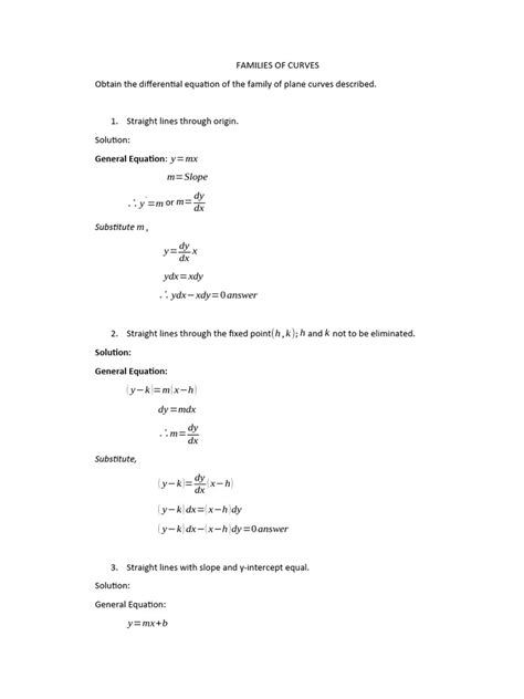 Families Of Curves Final Pdf Equations Line Geometry